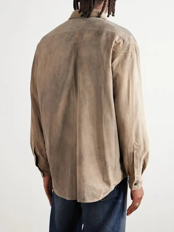 A.PRESSE Distressed Suede Shirt Jacket