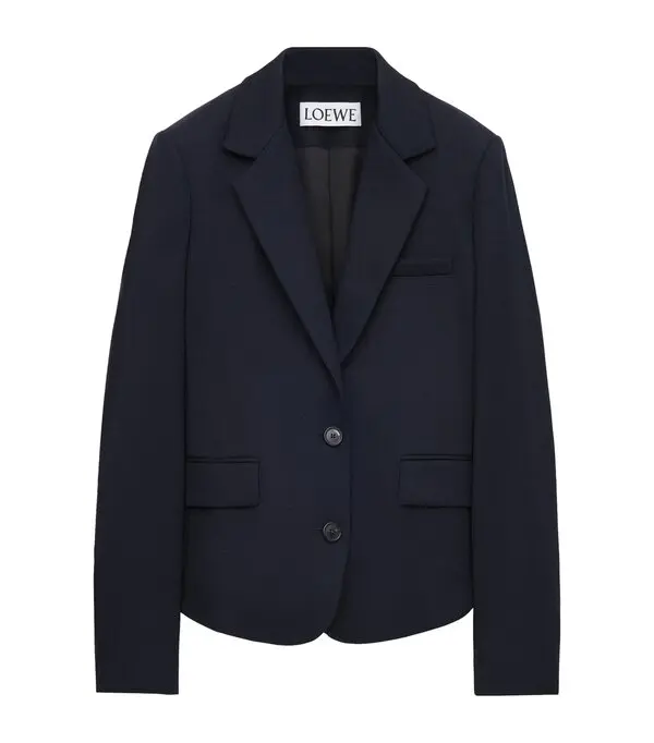 Loewe Wool Blazer With Calf Leather Buckle Detail - Navy