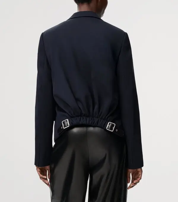 Loewe Wool Blazer With Calf Leather Buckle Detail - Navy