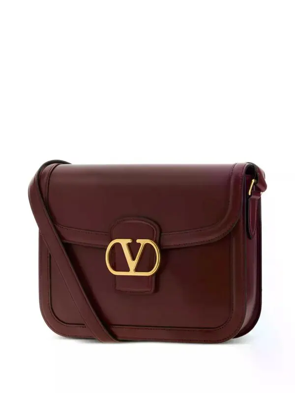 Valentino Garavani V-logo Signature Leather Shoulder Bag - Red