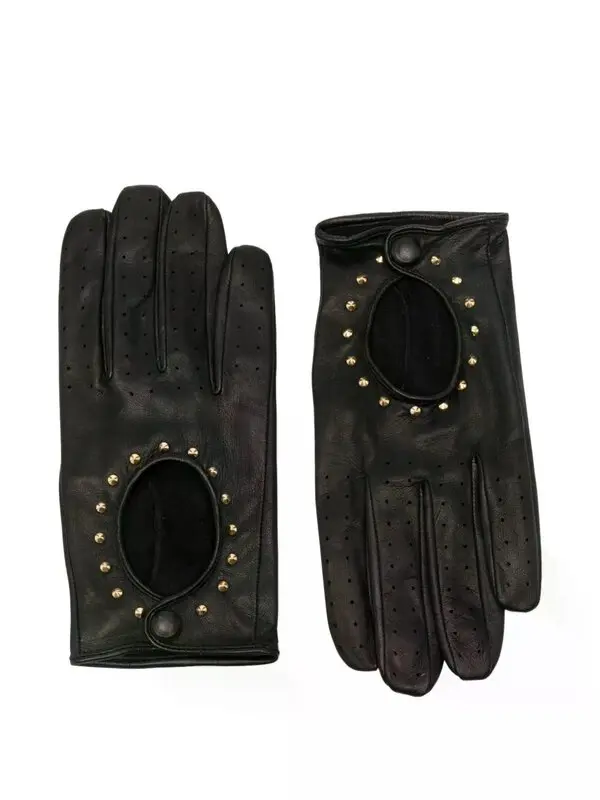 ERNEST W. BAKER Perforated Studded Leather Gloves - Black