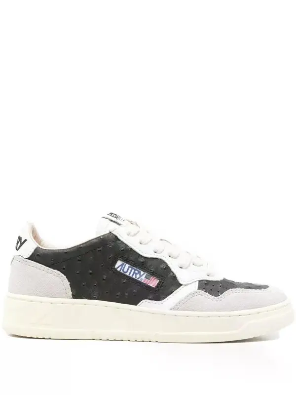 AUTRY Ostrich-embroidered Leather Sneakers
