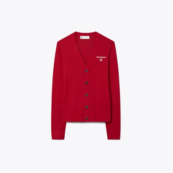Tory Burch Simone Wool Cardigan - Holly Red