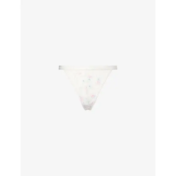 Lounge Blossom-print Lace Thong - White