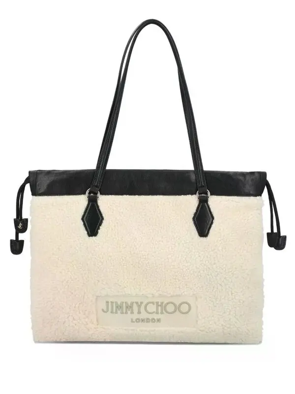 JIMMY CHOO Drawstring-fastening Shearling Tote Bag - Neutrals