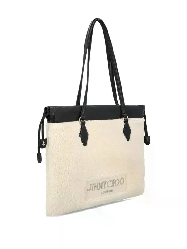 JIMMY CHOO Drawstring-fastening Shearling Tote Bag - Neutrals