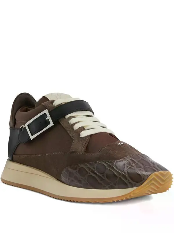 GIUSEPPE ZANOTTI Croc-effect Panel Low-top Sneakers - Brown