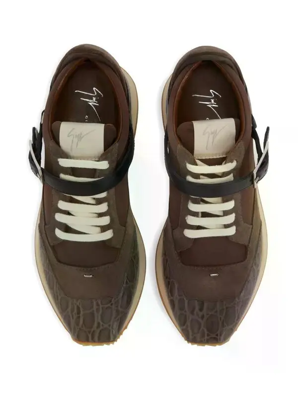 GIUSEPPE ZANOTTI Croc-effect Panel Low-top Sneakers - Brown