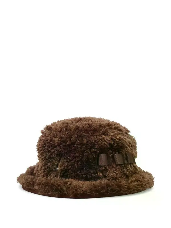 KANGOL Fluffy-texture Bucket Hat With Bow Detail - Brown