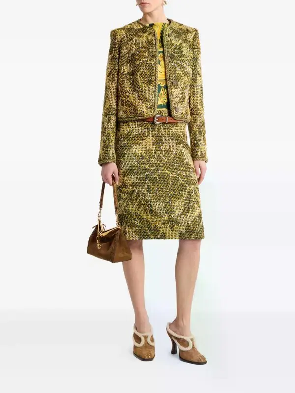 Etro Jacquard Basketweave Straight Skirt