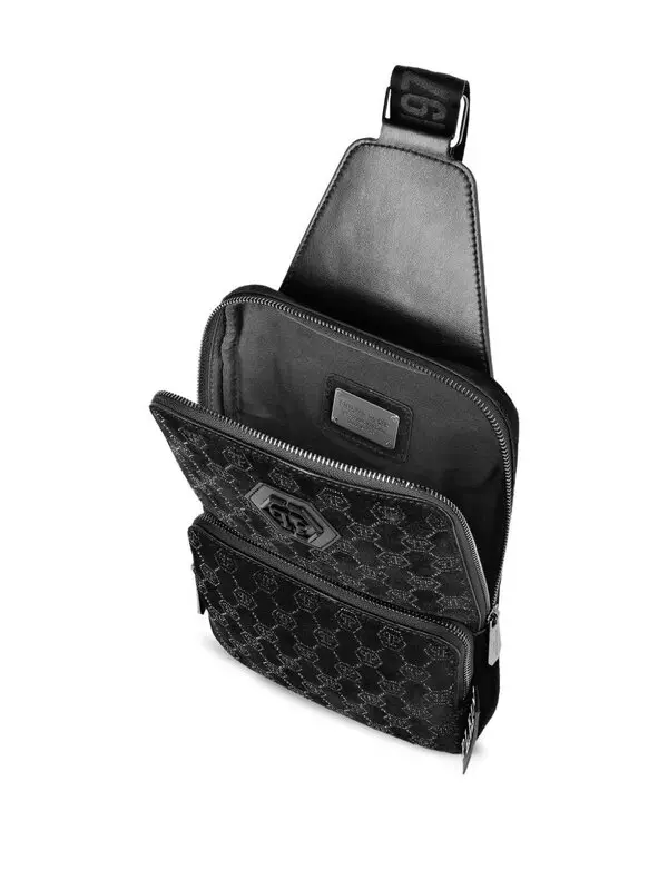Philipp Plein Rhinestone Monogram Calf Leather Messenger Bag