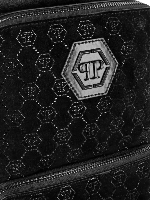 Philipp Plein Rhinestone Monogram Calf Leather Messenger Bag