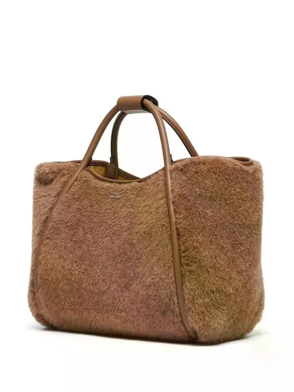 Max Mara Shearling Handbag With Leather Trim - Brown