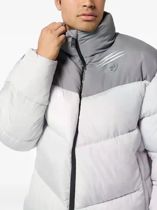 PLEIN SPORT Colour-block Quilted Down Puffer Jacket - Grey
