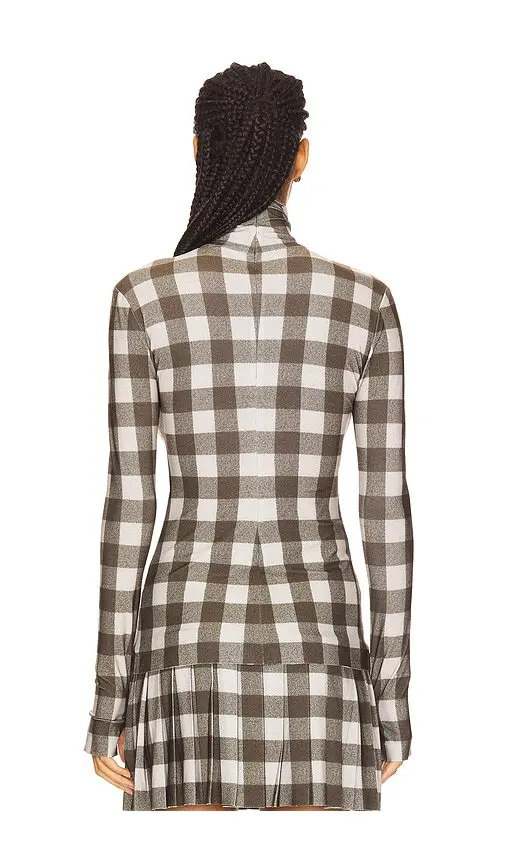Norma Kamali Long Sleeve Checked Turtleneck Top - Olive