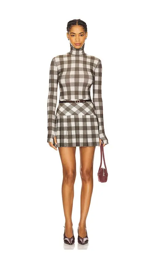 Norma Kamali Long Sleeve Checked Turtleneck Top - Olive