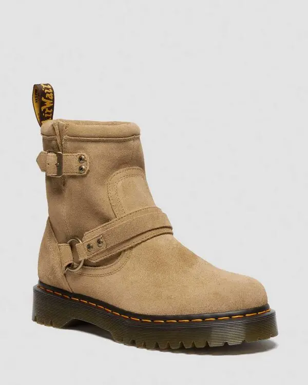 Dr. Martens Anistone Harness Suede Biker Boots - Tan