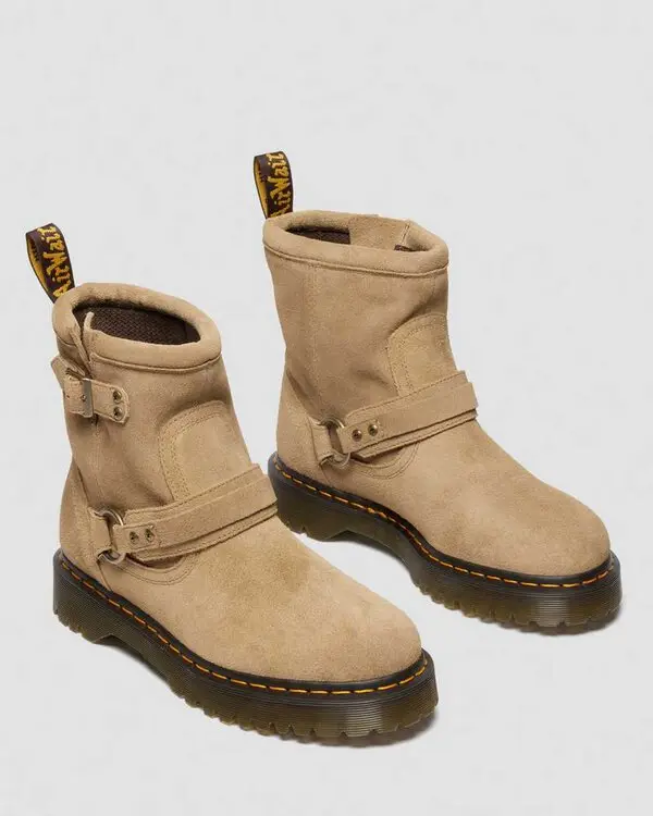 Dr. Martens Anistone Harness Suede Biker Boots - Tan