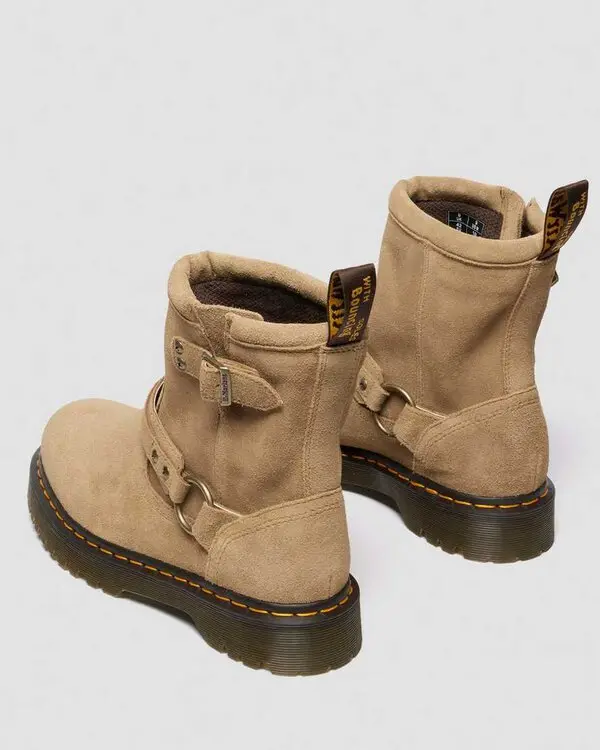 Dr. Martens Anistone Harness Suede Biker Boots - Tan