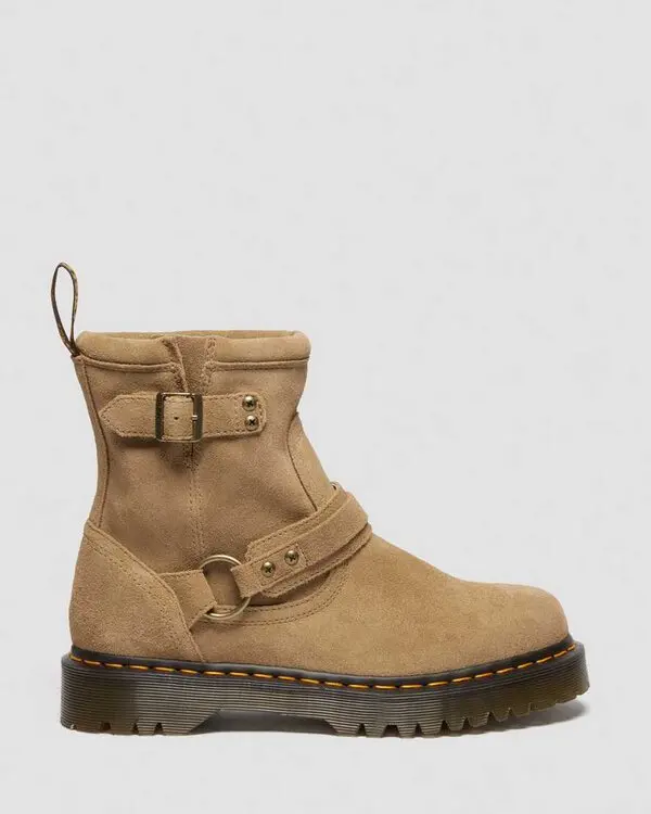 Dr. Martens Anistone Harness Suede Biker Boots - Tan