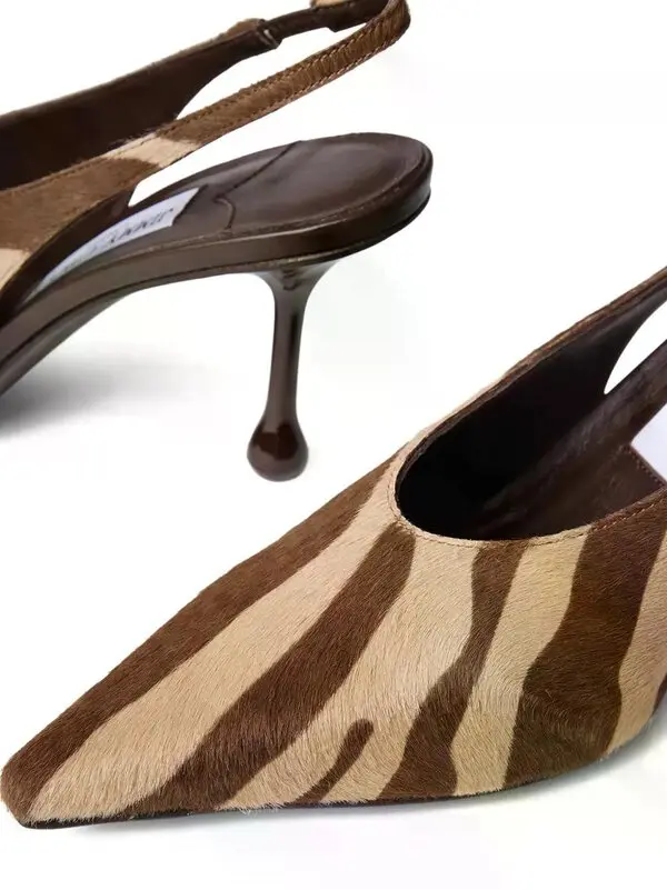 JIMMY CHOO Isa Zebra Print Pony Leather Slingback Pumps - Brown