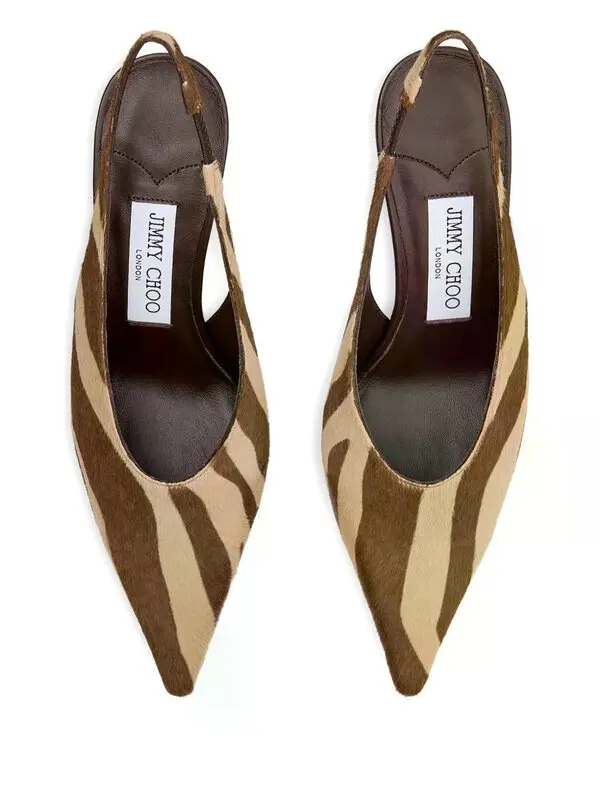 JIMMY CHOO Isa Zebra Print Pony Leather Slingback Pumps - Brown