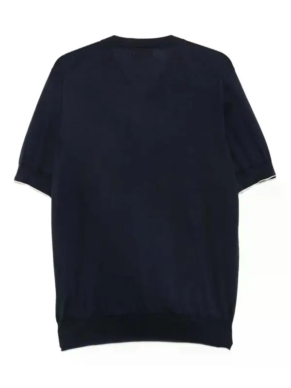Brunello Cucinelli V-neck Short-sleeve Cotton T-shirt - Blue