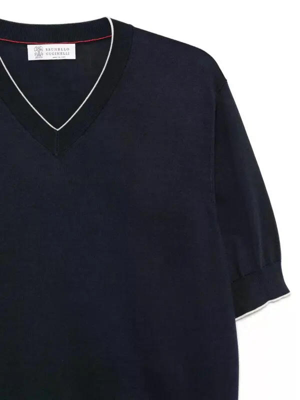 Brunello Cucinelli V-neck Short-sleeve Cotton T-shirt - Blue