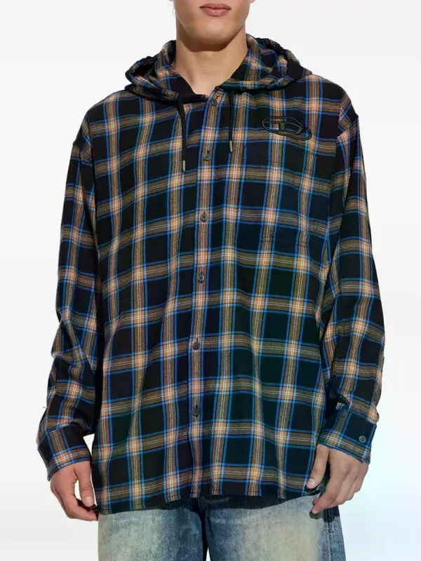 DIESEL® Hooded Checked Shirt - Black