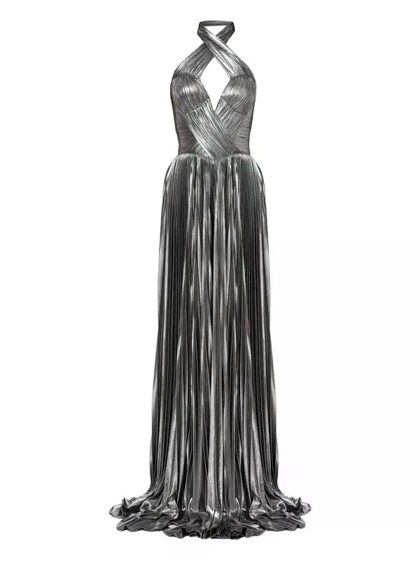 IRIS SERBAN Kareen Halter-neck Pleated Dress
