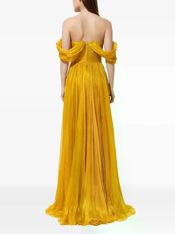 IRIS SERBAN Pleated Off-shoulder Gown