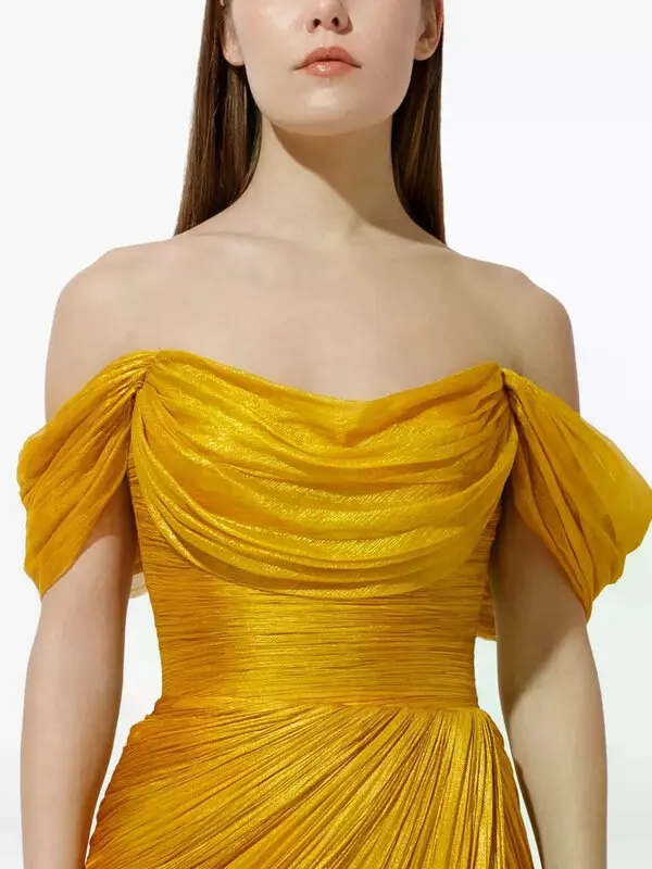 IRIS SERBAN Pleated Off-shoulder Gown