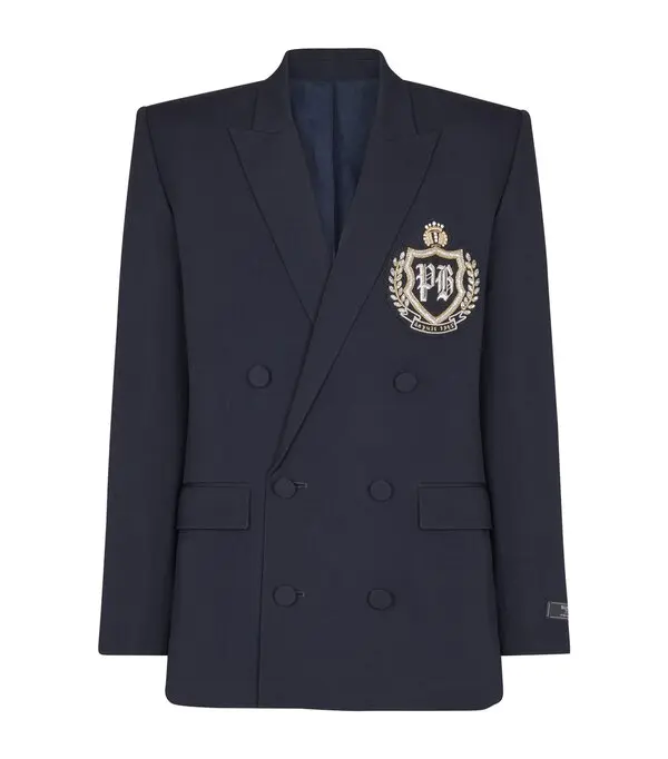 Balmain Wool Crystal-embellished Emblem Blazer