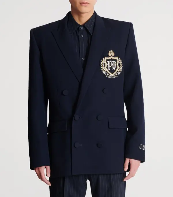Balmain Wool Crystal-embellished Emblem Blazer