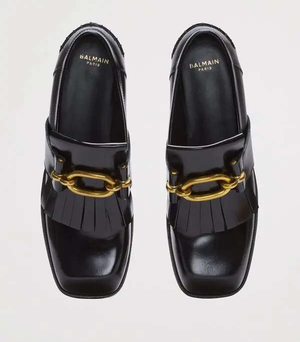 Balmain Glazed Leather Sync Loafers - Black