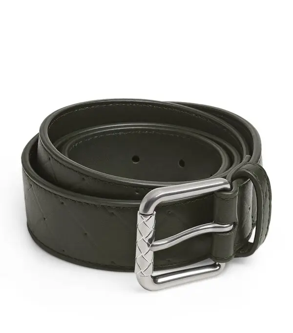 Bottega Veneta Leather Intrecciato Stamp Belt - Green