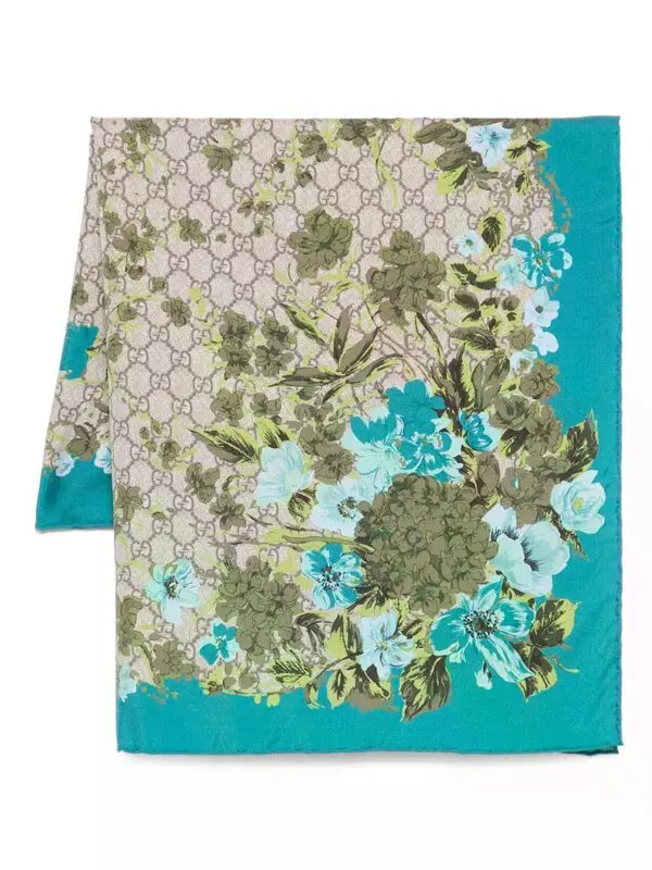 Gucci Floral Gg-pattern Scarf - Blue