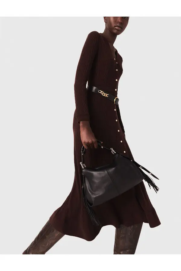 Maje Cable-knit Maxi Dress With Buttons - Brown | Editorialist