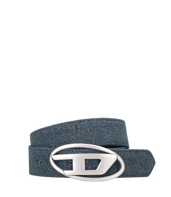 DIESEL® Denim Belt With Logo Buckle - Denim Medio