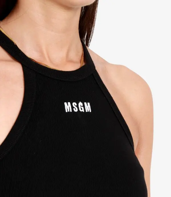 MSGM Ribbed Cotton Top - Black