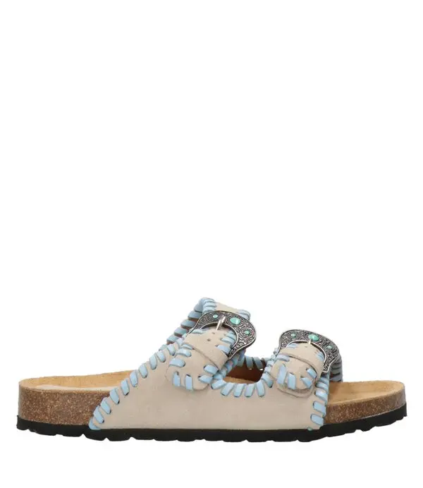 TAJI Suede Sandals - Panna+celeste