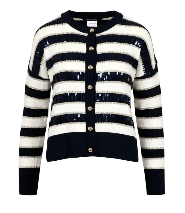 PENNY BLACK Striped Sequin-embellished Sweater