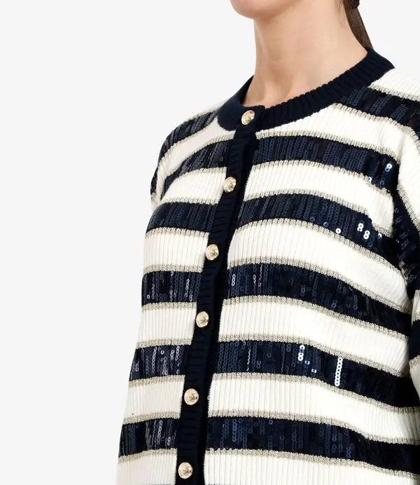 PENNY BLACK Striped Sequin-embellished Sweater
