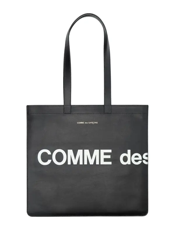 Comme Des Garçons Leather Logo Tote Bag - Black