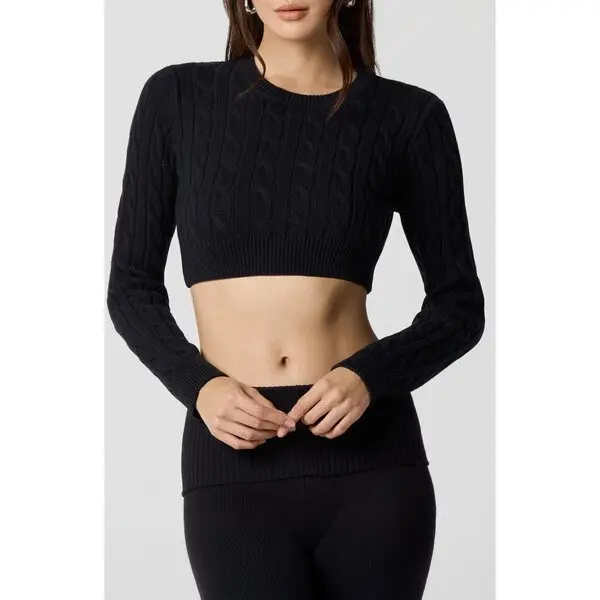 FLORENCE BY MILLS Barre Crop Cable Sweater - Black