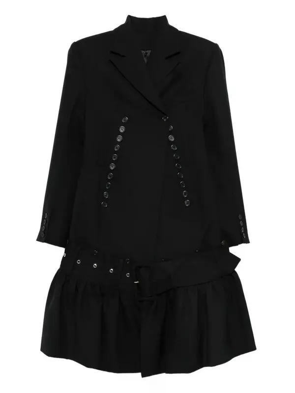 Rokh Button-detailed Coat With Ruffle Hem - Black