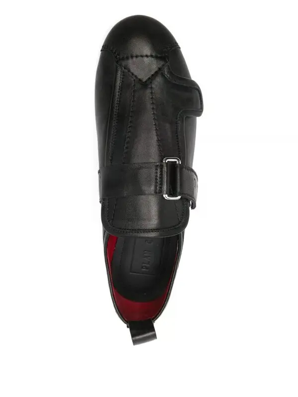 Plan C Buckle-strap Leather Sneakers - Black