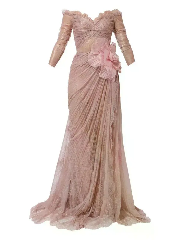 IRIS SERBAN Lorena Pleated Lace Flower Dress