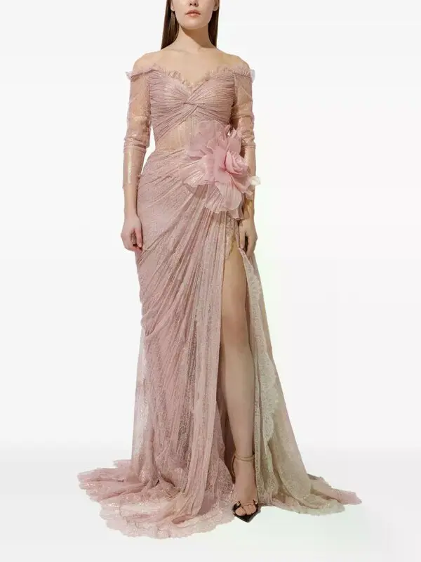 IRIS SERBAN Lorena Pleated Lace Flower Dress