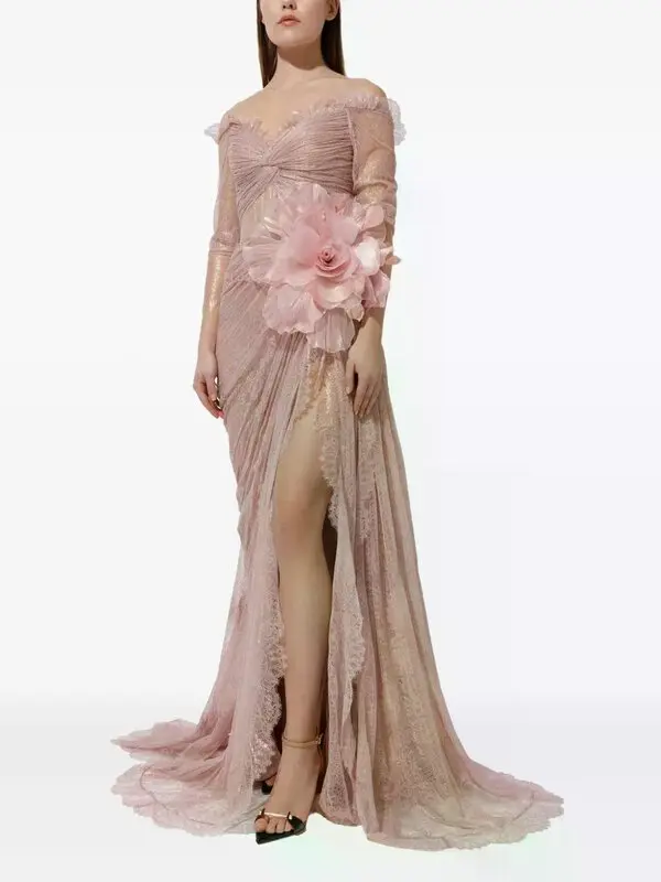 IRIS SERBAN Lorena Pleated Lace Flower Dress